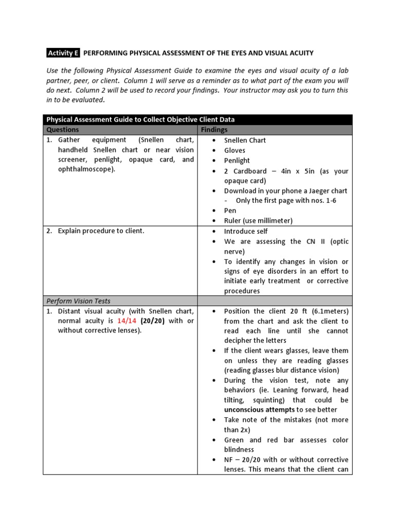 Physical Assessment Guide EYES AND VISUAL ACUITY | PDF | Visual Acuity | Vision