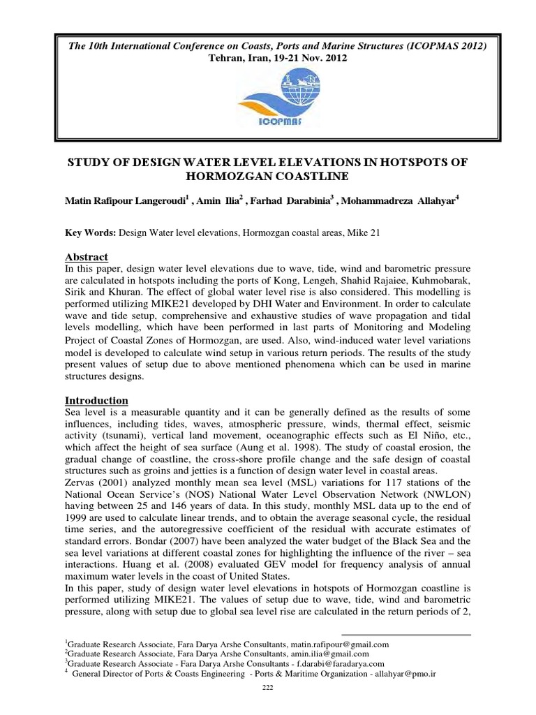 Study of Design Water Level Elevations I | PDF | Tide | Sea Level