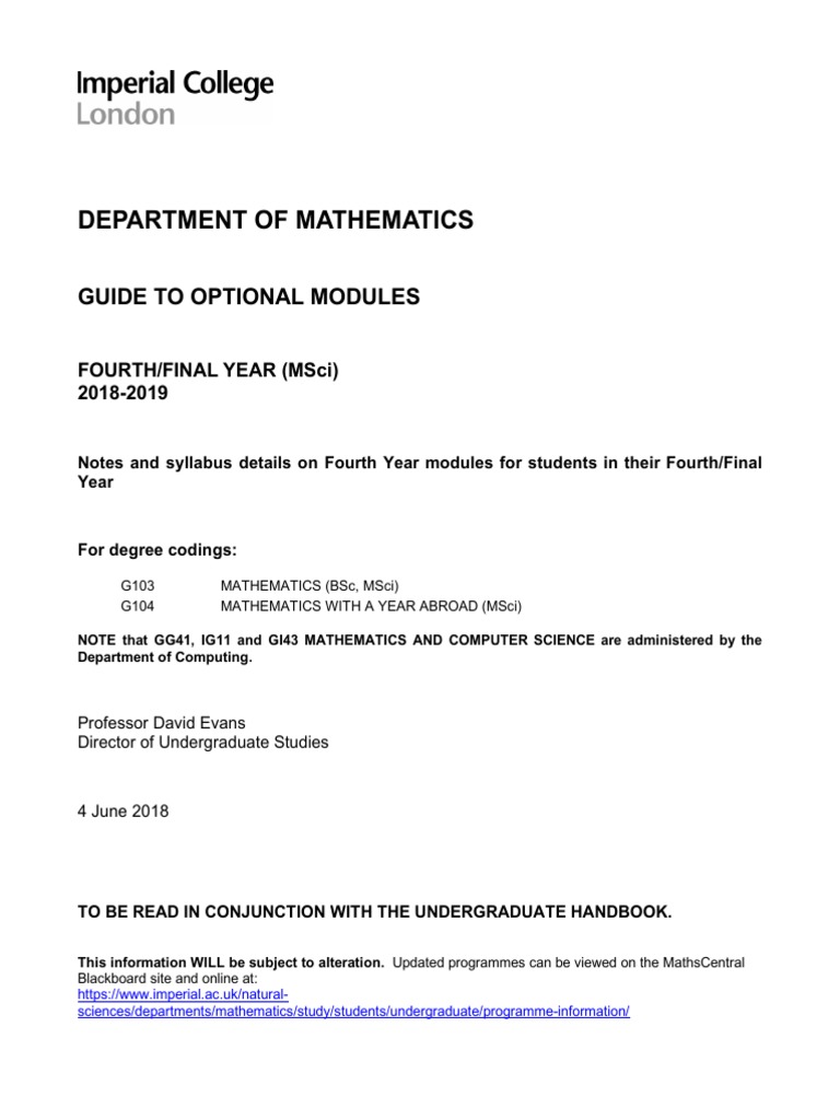 Fourth Year Mathematics Modules Guide | PDF | Fluid Dynamics | Fluid ...