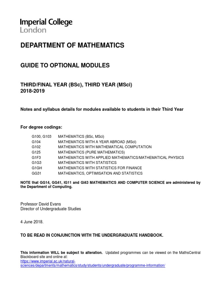 Third Year Mathematics Module Guide | PDF | Hamiltonian Mechanics ...