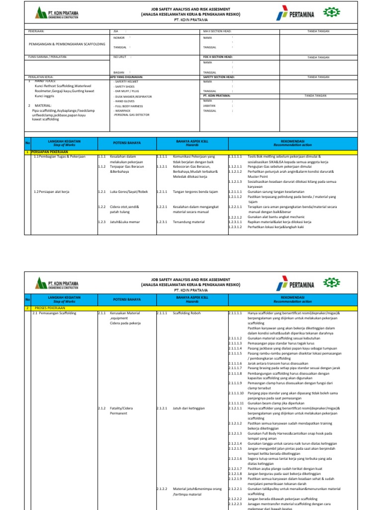 JSA - Scaffolding Installation - C17004 - R0 | PDF