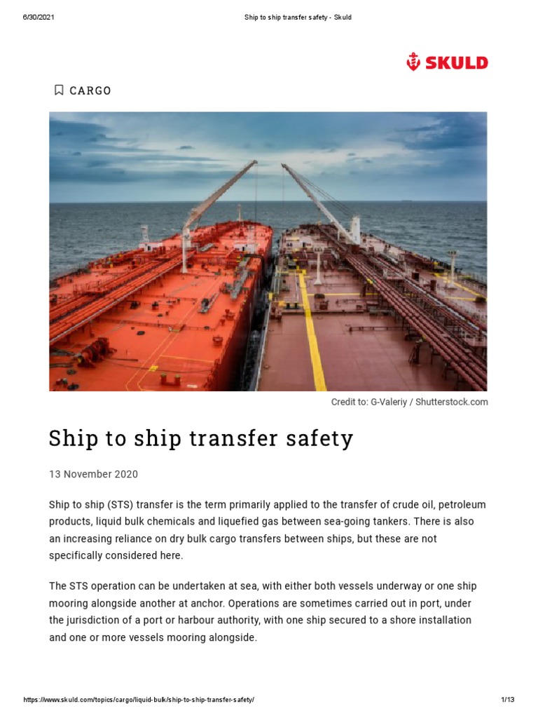 Ship To Ship Transfer Safety - Skuld | PDF | Oil Tanker | Ships