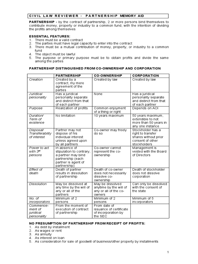 Partnership Law Overview and Features | PDF | General Partnership ...