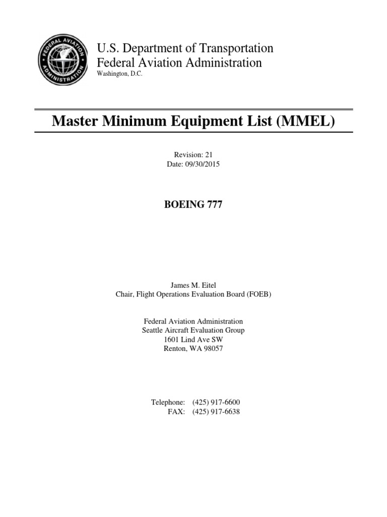 Master Minimum Equipment List (MMEL) : U.S. Department of ...