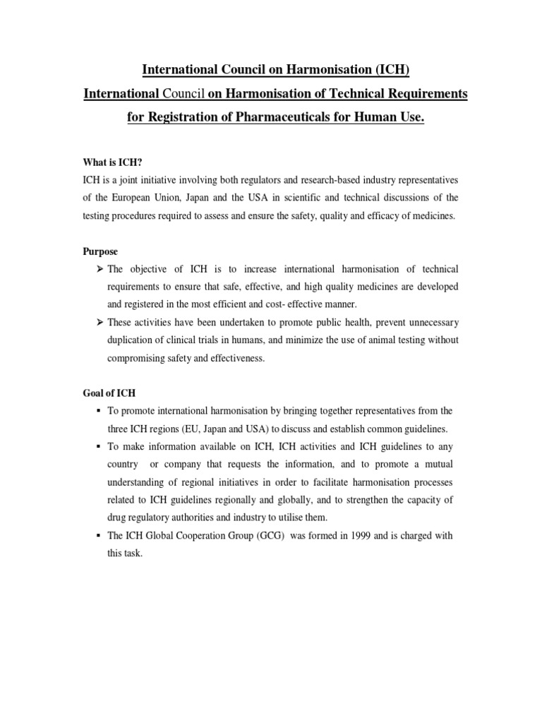 International Council On Harmonisation (ICH) International Council On ...
