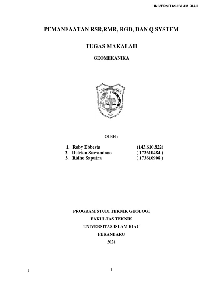 Pemanfaatan RSR, RMR, RGD, Dan Q System: Geomekanika | PDF