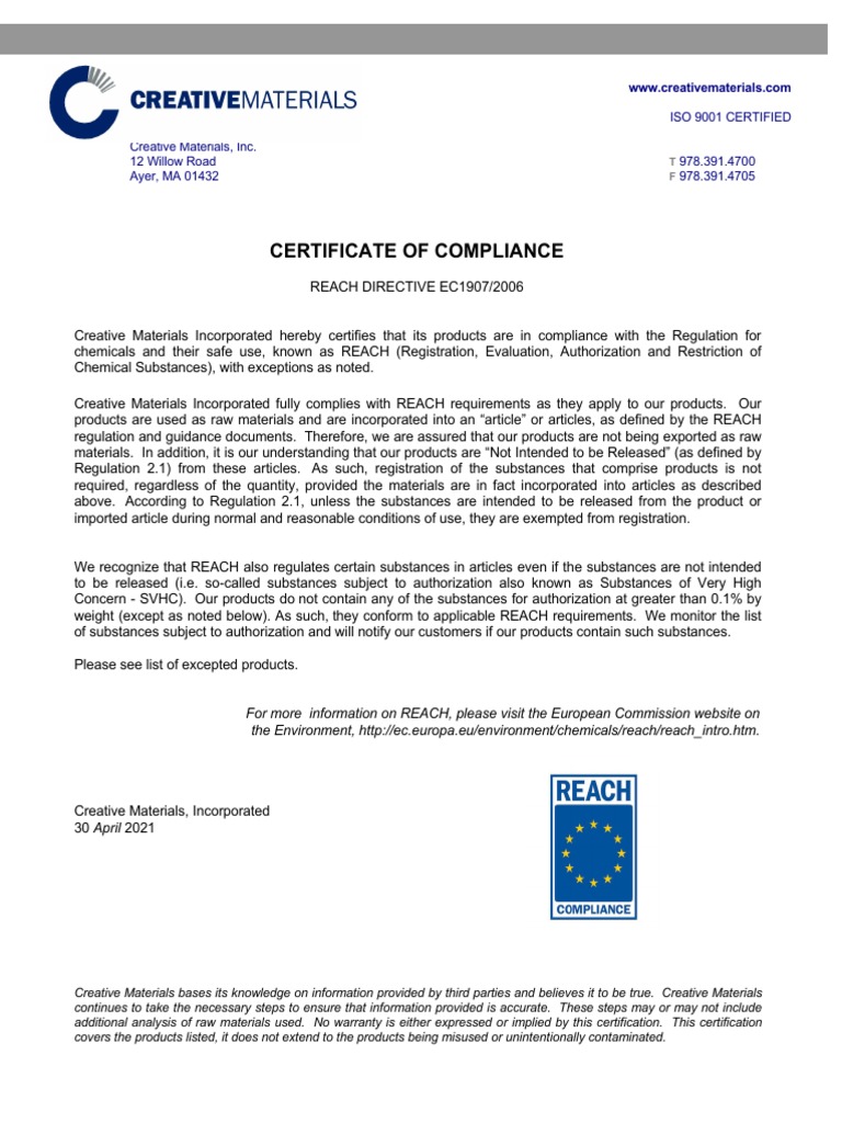 Reach Compliance - Creative Materials | Download Free PDF | Chemical ...