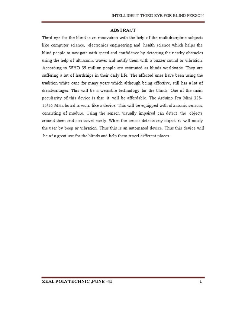 THIRD EYE FOR BLIND PERSON 1st SEM FULL REPORT 2021 | PDF | Printed ...