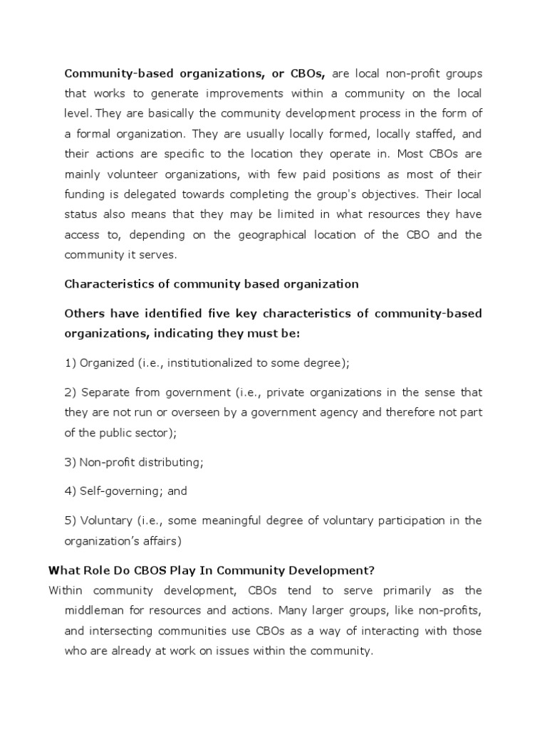 Understanding Community-Based Organizations | PDF | Nonprofit ...