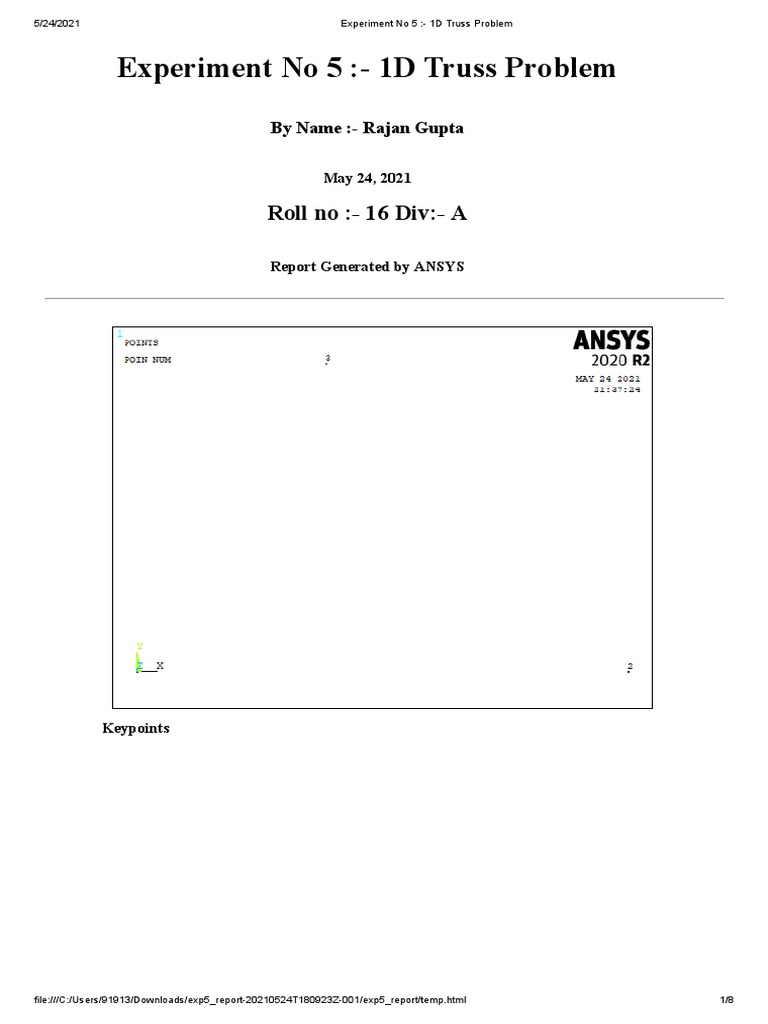 Exp 5 - 1D Truss Problem - Merged | PDF | Stress (Mechanics) | Deformation (Engineering)