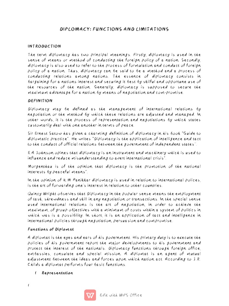 Diplomacy, Functions and Limitations | PDF | Nature