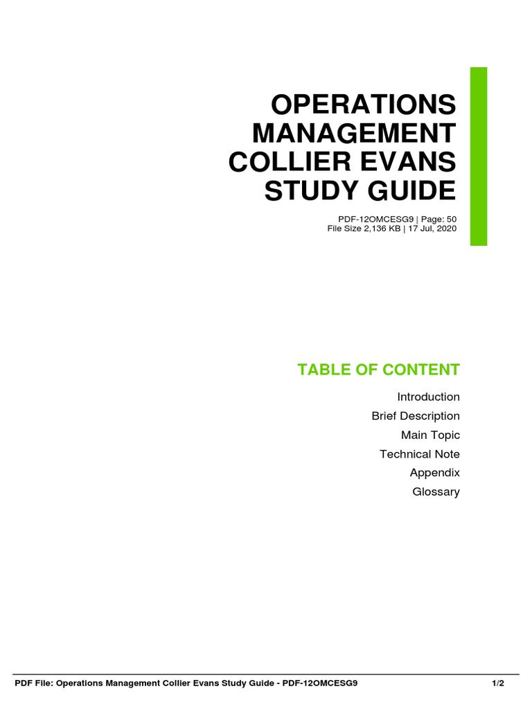 Operations Management Collier Evans Study Guide: Table of Content | PDF