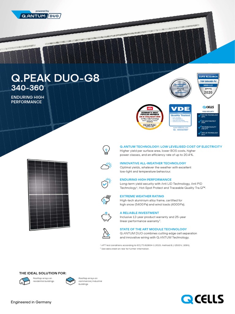 Q Cells Data Sheet Q.peak Duo-G8 345-360 Global 2019-05 Rev02 en | PDF ...