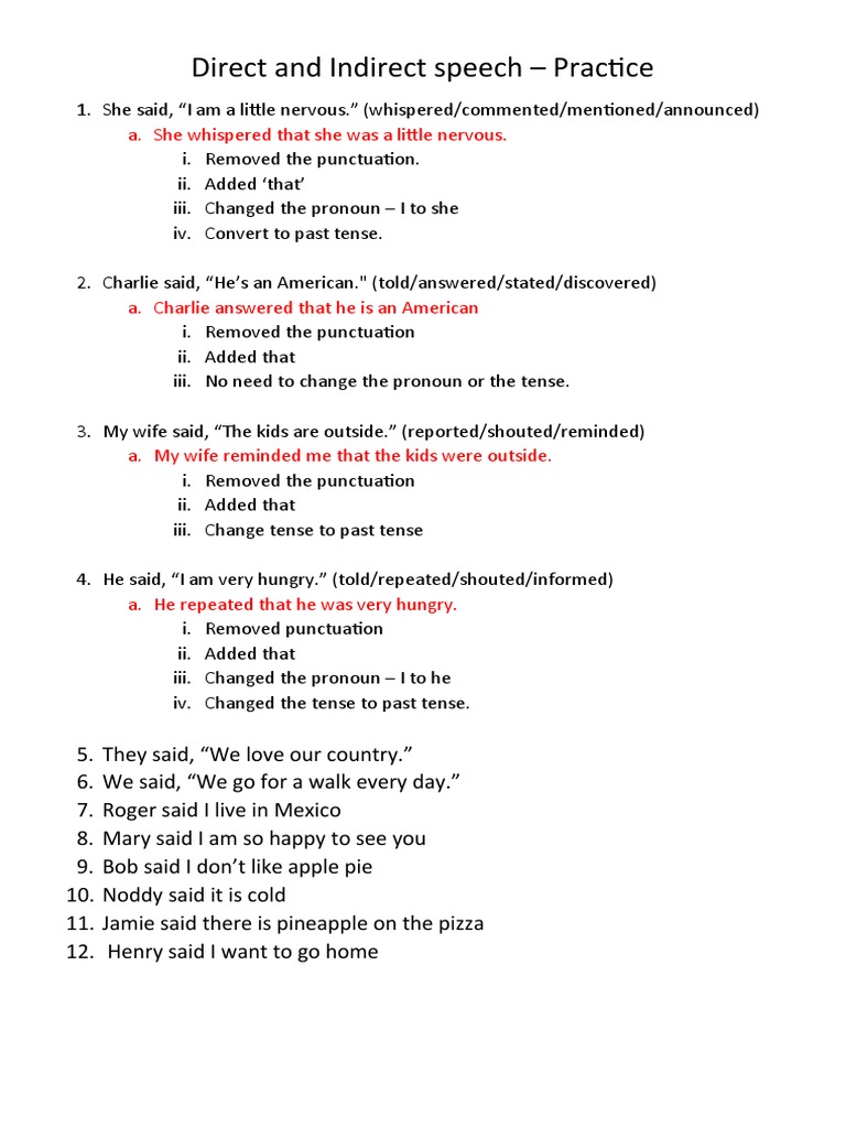 Direct and Indirect Speech Practice | PDF | Language Arts & Discipline