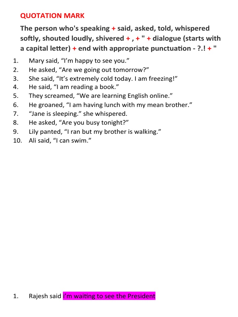 Direct Speech - Punctuation Practice | PDF | Linguistic Morphology | Syntax