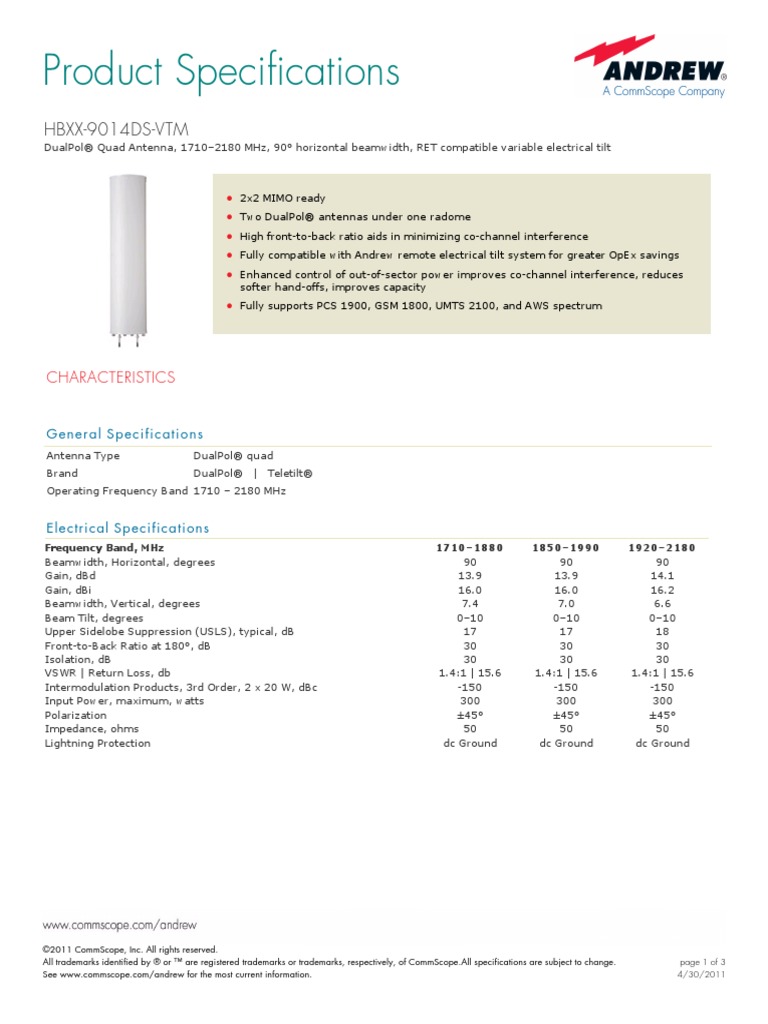 Product Specifications: HBXX-9014DS-VTM | PDF | Antenna (Radio) | Radio