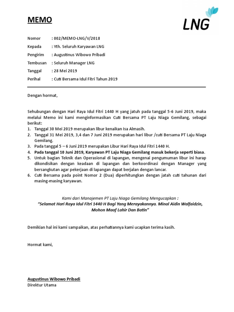 Format Memo - Libur Lebaran | PDF