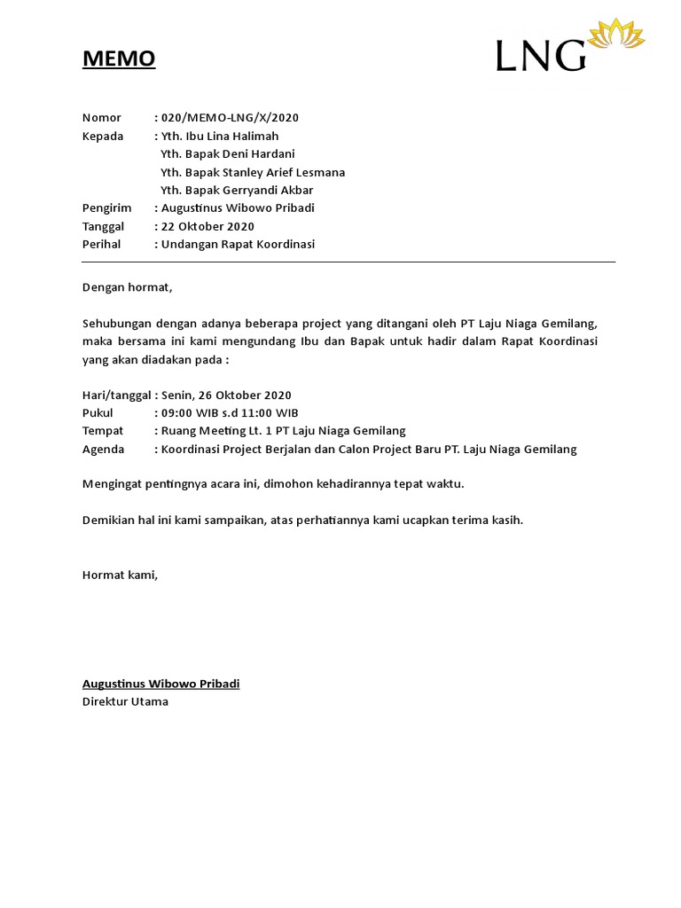 Format Memo - Meeting Koordinasi | PDF