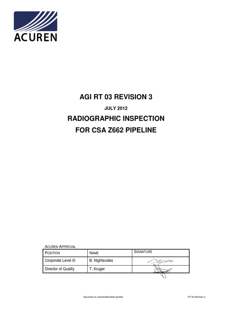 Radiographic Inspection CSA Z662 Guidelines | PDF | Radiography | Welding