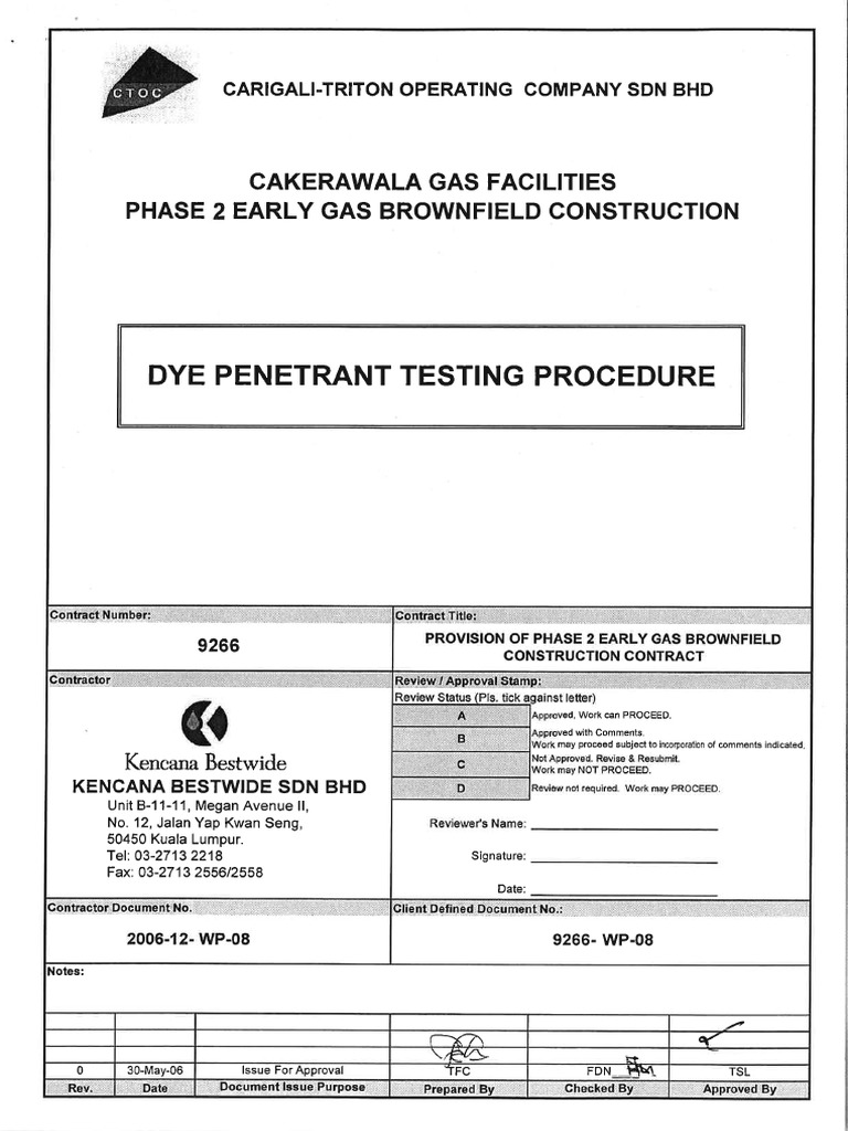 Dye Penetrant Testing Procedure | PDF