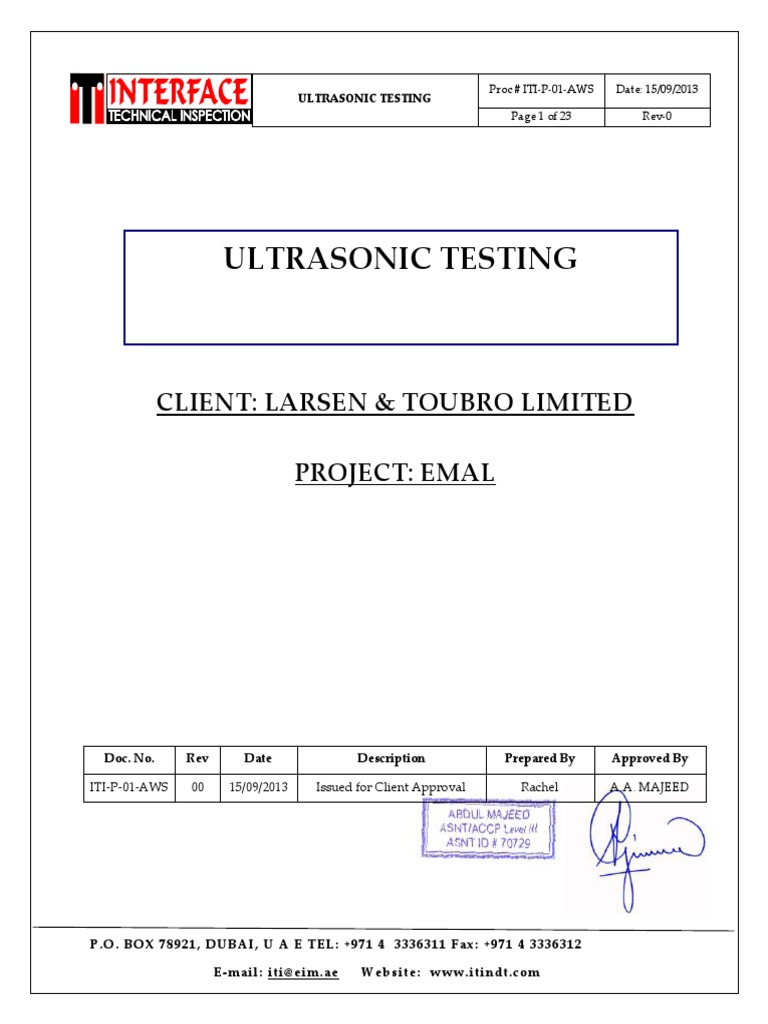 Ultrasonic Testing Procedure Guide | PDF | Ultrasound | Welding