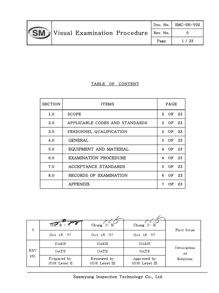 Visual Examination Procedure | PDF | Nondestructive Testing | Lighting