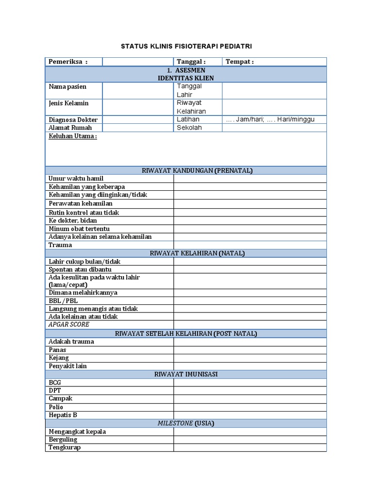 Status Klinis Fisioterapi Pediatri | PDF