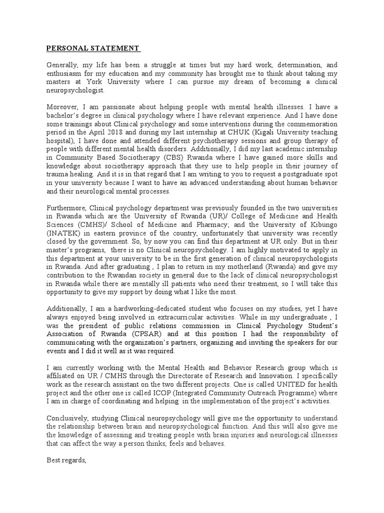 Personal Statement: Integrated Community Outreach Programme | PDF ...