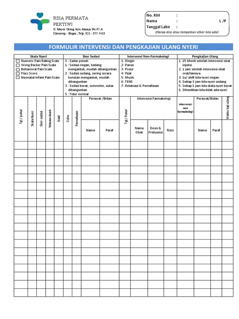 036 Form Intervensi Dan Pengkajian Ulang Nyeri | PDF