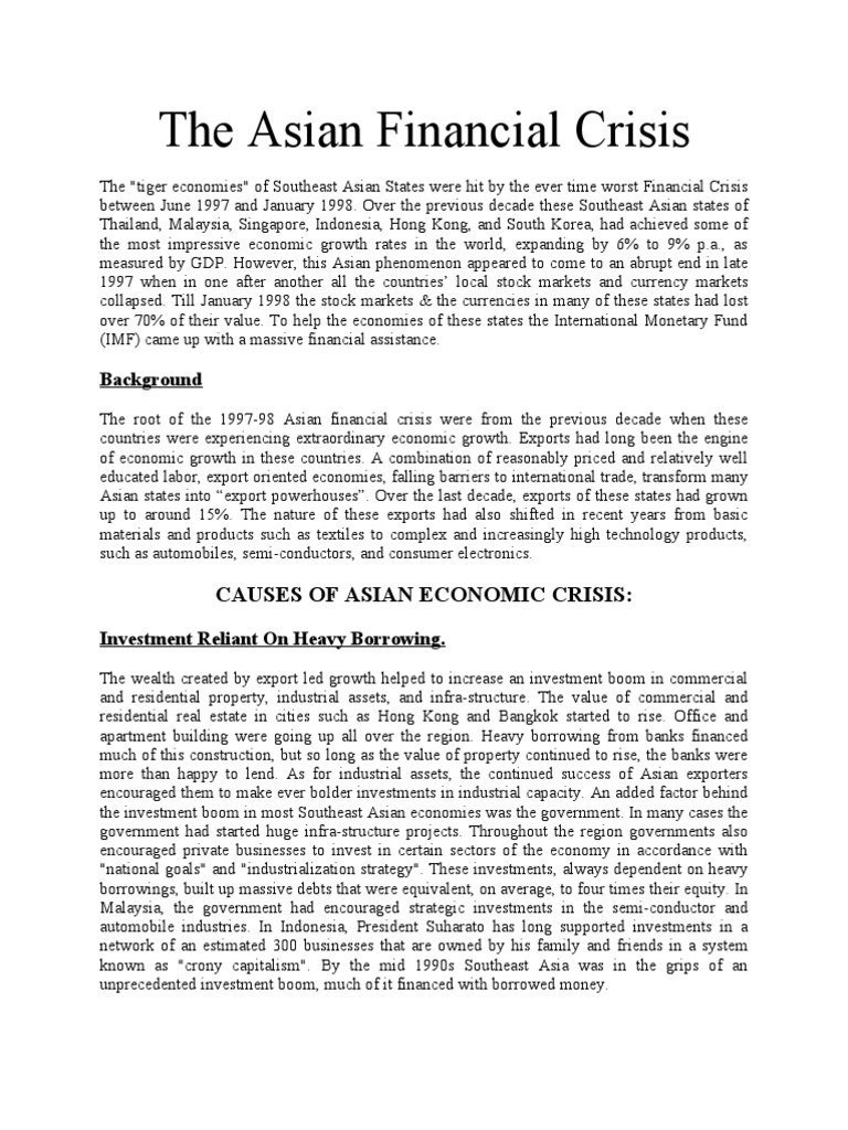 The Asian Financial Crisis of 1997-1998: Causes, Spread, and the Role ...