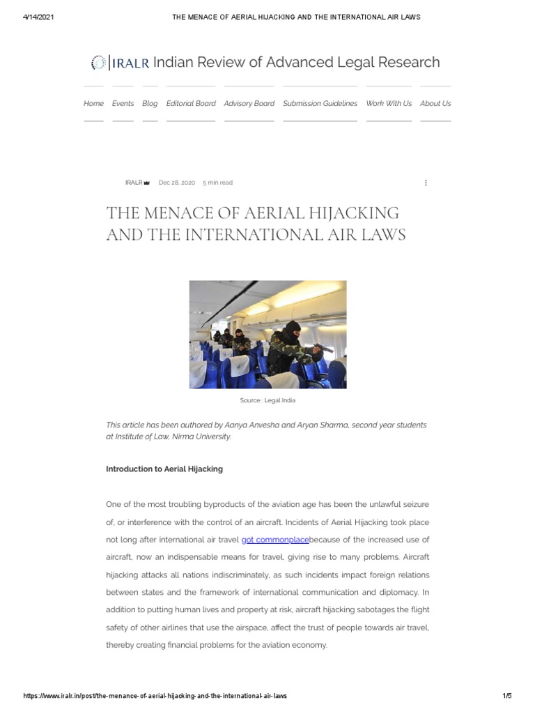 The Menace of Aerial Hijacking and The International Air Laws | PDF ...
