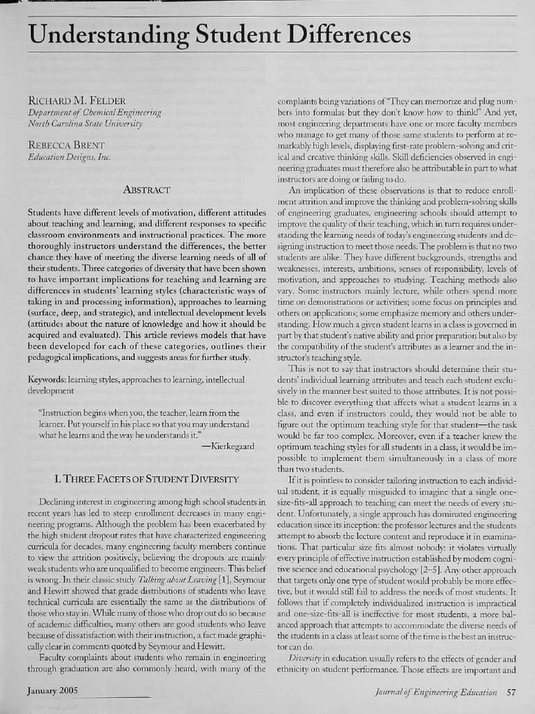 Understanding Student Different | PDF | Learning Styles | Validity ...