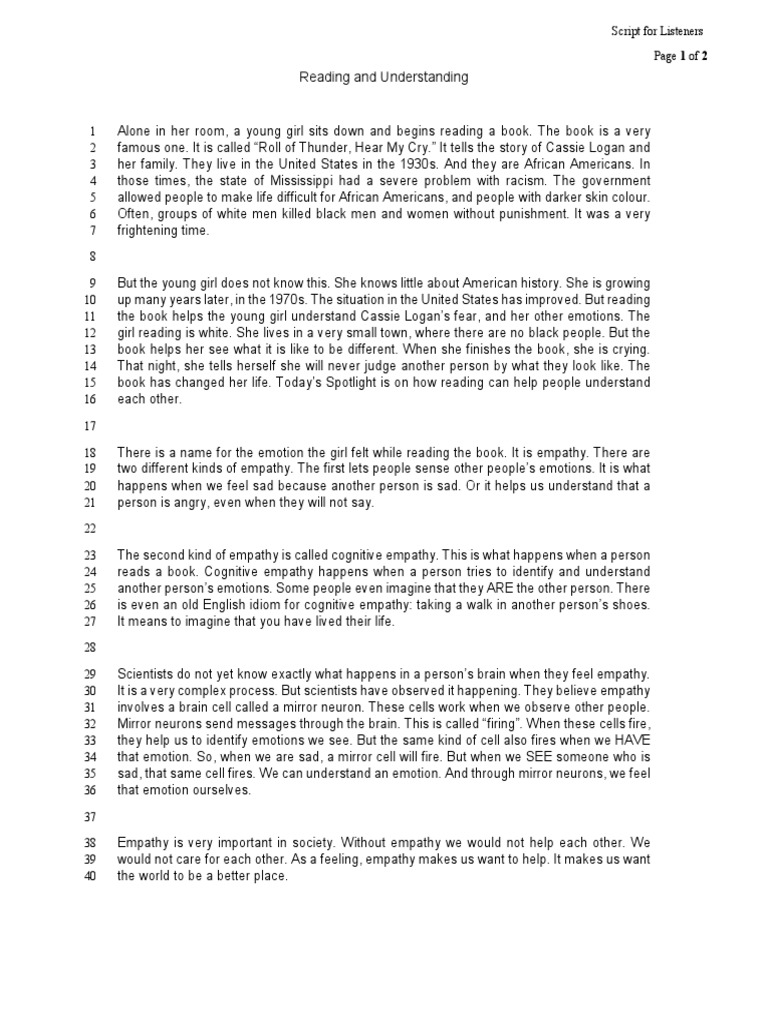 Reading and Understanding | PDF | Empathy | Emotions