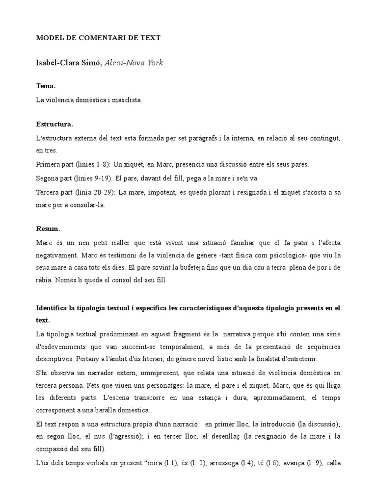 Isabel-Clara Simó Comentari de Text PAU Model | PDF