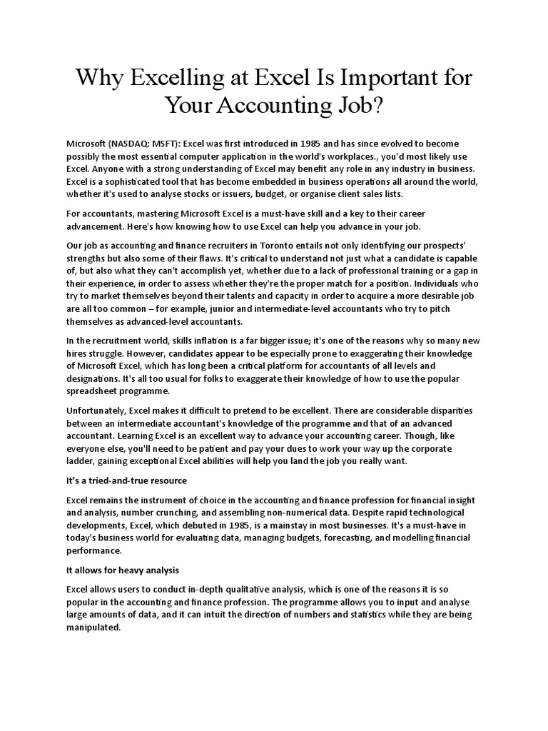 Why Excelling at Excel Is Important For Your Accounting Job | PDF ...