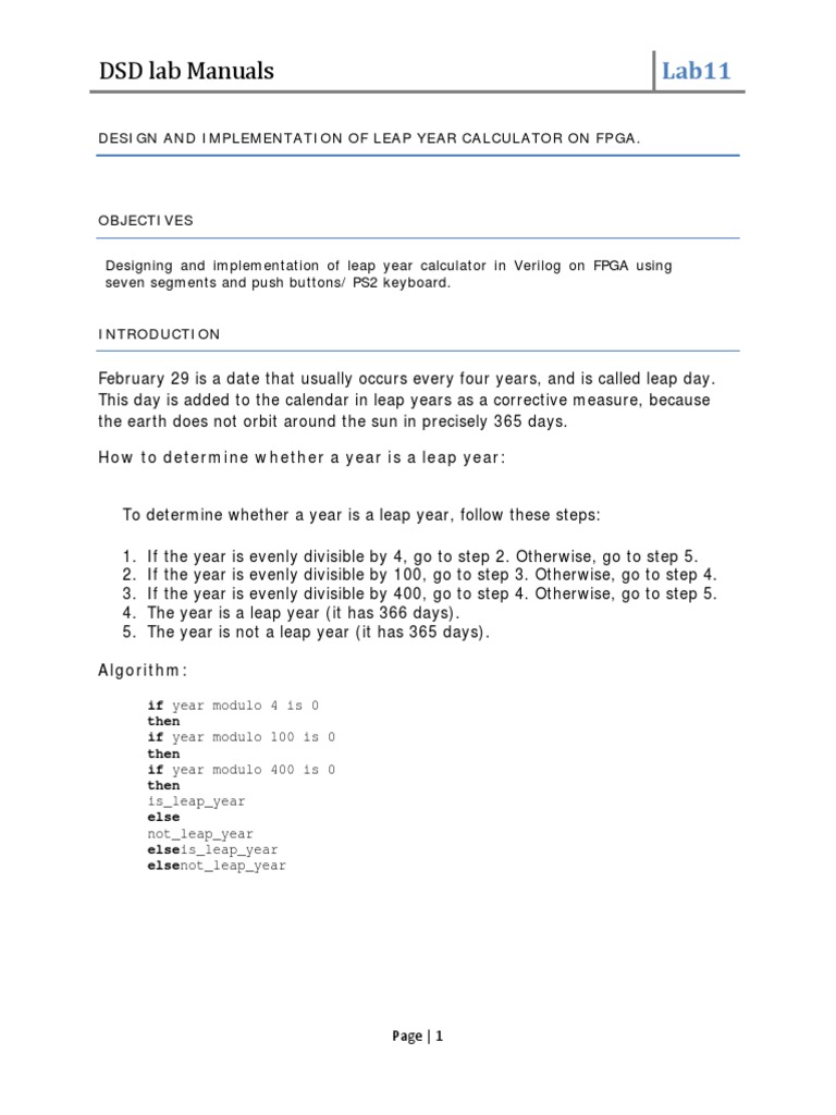 DSD Lab Manuals: Design and Implementation of Leap Year Calculator On ...