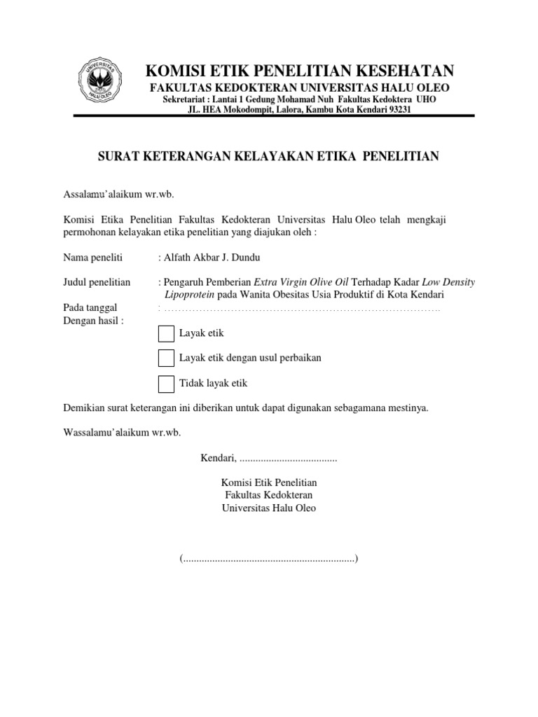 Surat Keterangan Kelayakan Etik | PDF