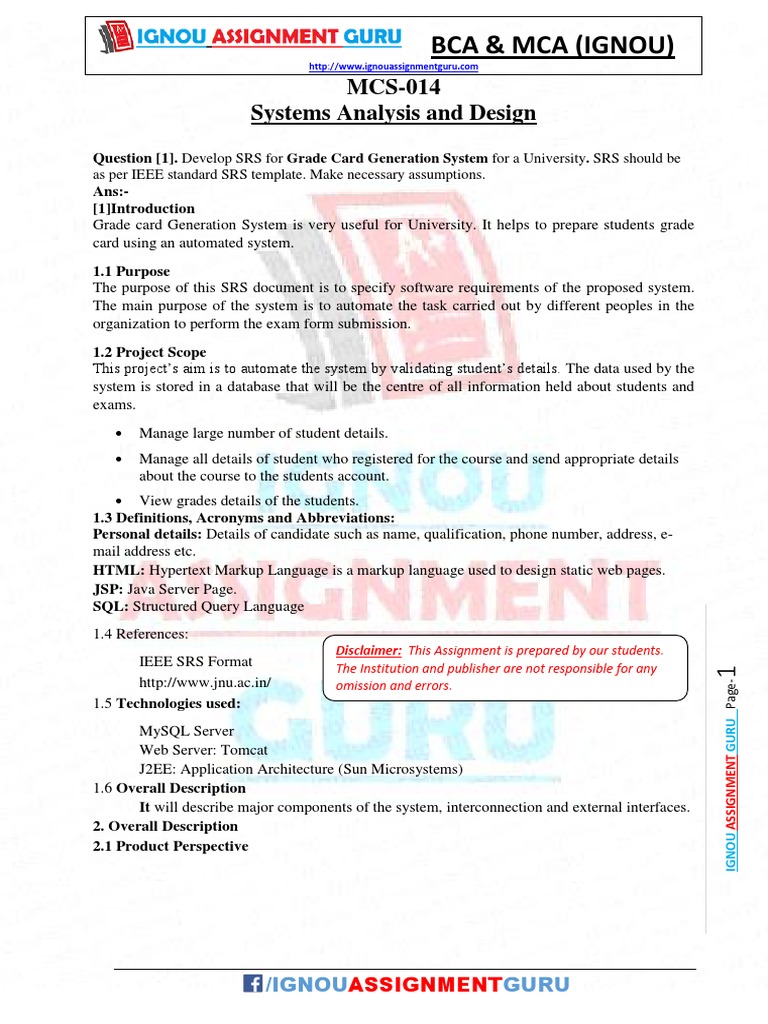 Bca Solved Assignment Mcs 014 Systems Analysis and Design | PDF | World Wide Web | Internet & Web
