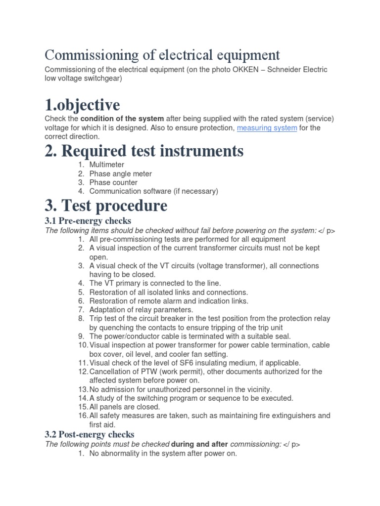 Electrical Equipment Commissioning Guide | PDF | Relay | Transformer