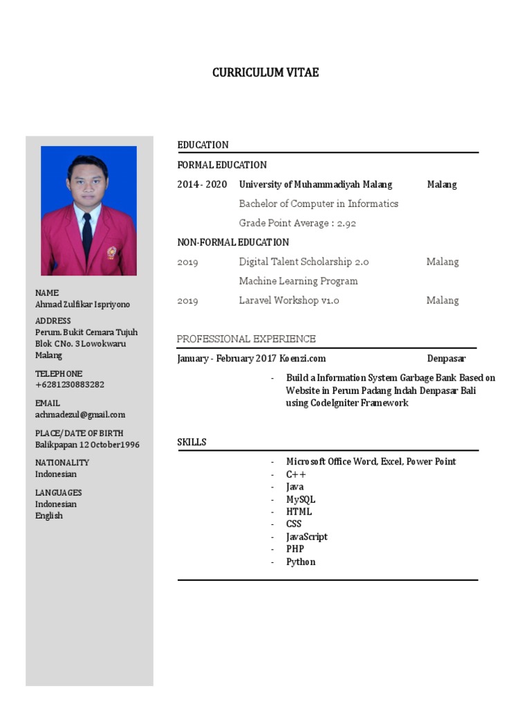 CV. Ahmad Zulfikar - Achmad Zul | PDF