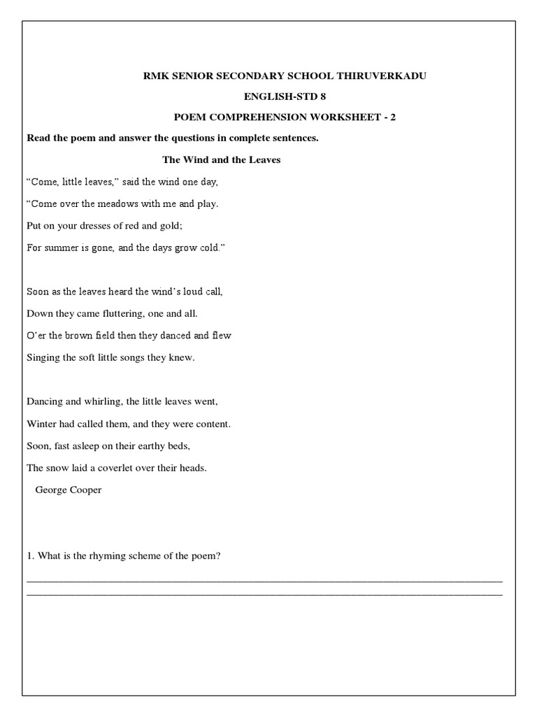 STD 8 - Poem Comp WS 2 | PDF | Poetic Devices | Poetry