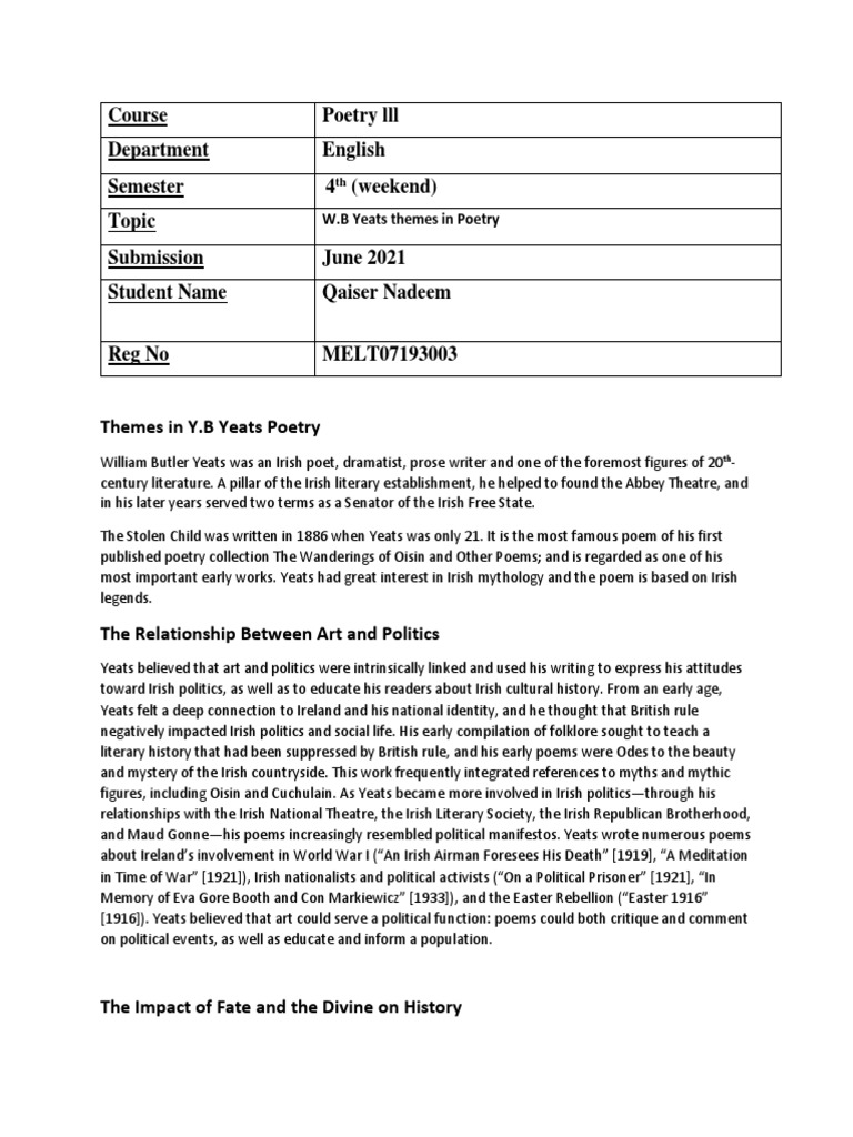 Exploring the Themes, Styles, and Evolution of William Butler Yeats ...