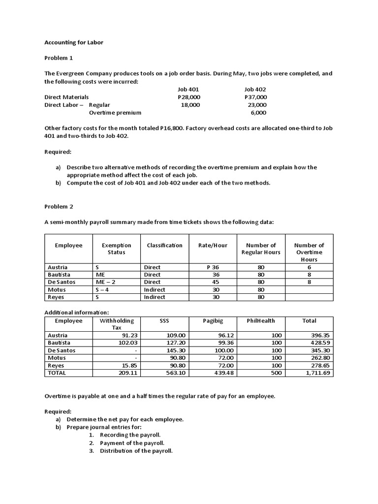 Accounting For Labor Problems | PDF | Payroll | Overtime