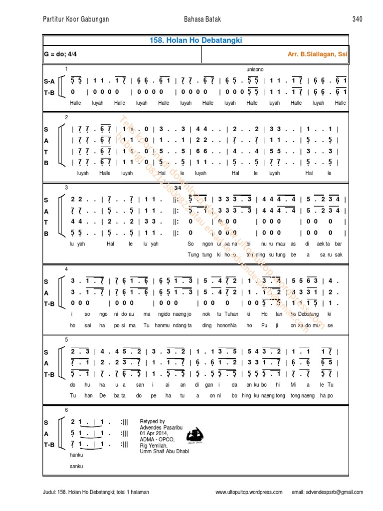 Partitur Koor Gabungan Bahasa Batak | PDF
