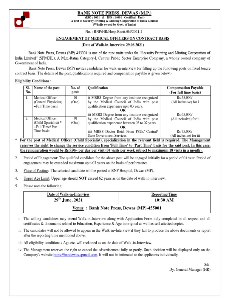 Bank Note Press, Dewas (M.P.) | PDF | Physical Examination | Health ...