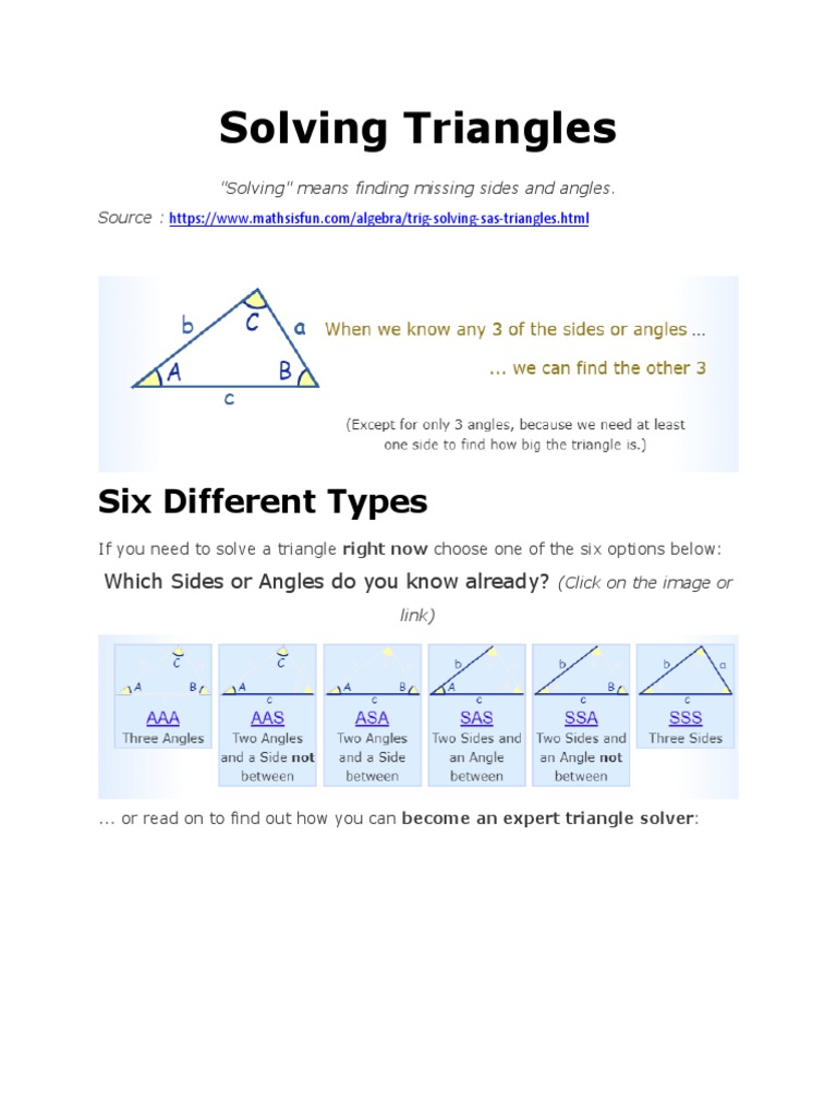 Solving Triangles: Six Different Types | PDF | Sine | Triangle