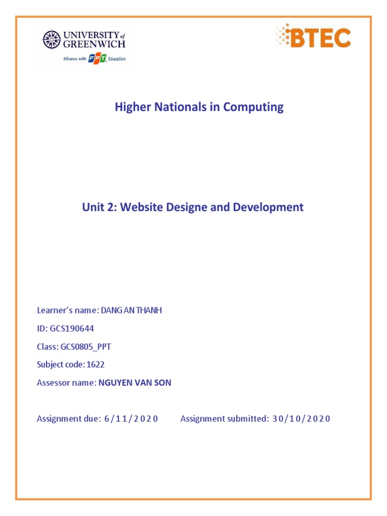 Higher Nationals in Computing: Unit 2: Website Designe and Development | PDF | Databases ...