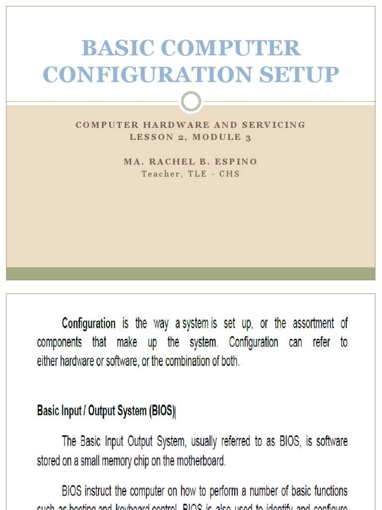 Basic Computer Configuration Setup: Computer Hardware and Servicing ...