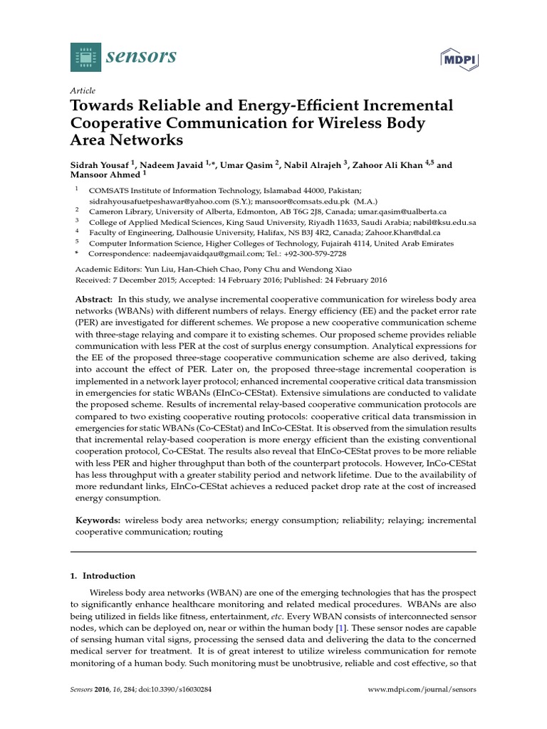 Sensors Towards Reliable And Energy Efficient Incremental Cooperative Communication For