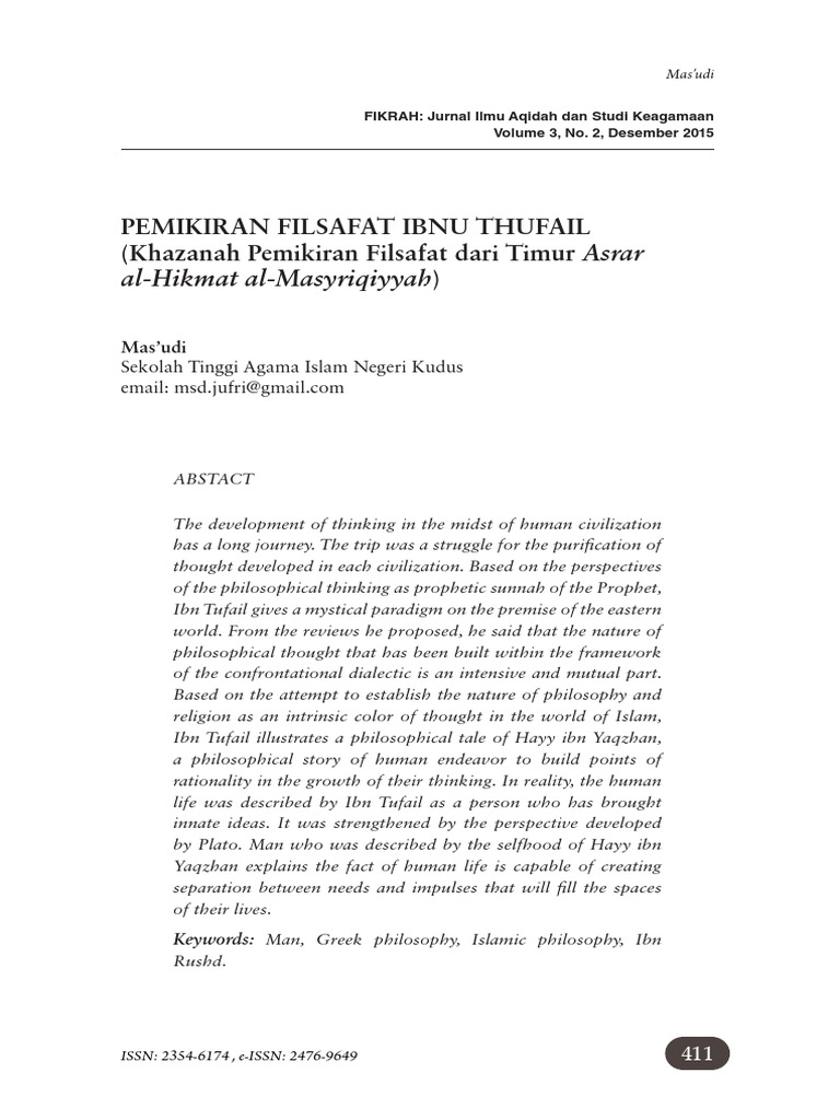 Pemikiran Filsafat Ibnu Thufail (Khazanah Pemikiran Filsafat Dari Timur Asrar | PDF | Western ...